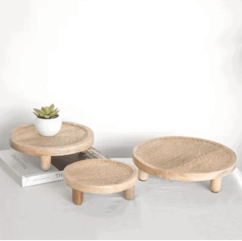 Carved Wood Round Riser - Linabella | Pentwater