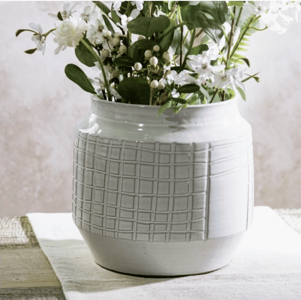White Ceramic Check Planter - Linabella | Pentwater